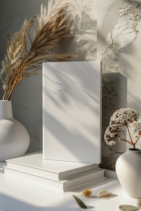 Clean White Book Mockup on Elegant Table in 3D Rendering Stock ...