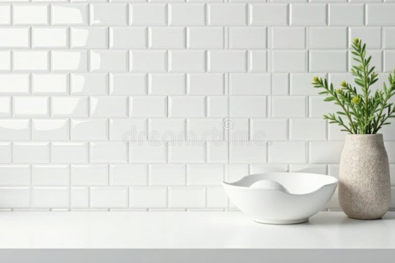 Clean White Ceramic Mosaic Tile Wall Subtle Texture, Kitchen Bathroom ...