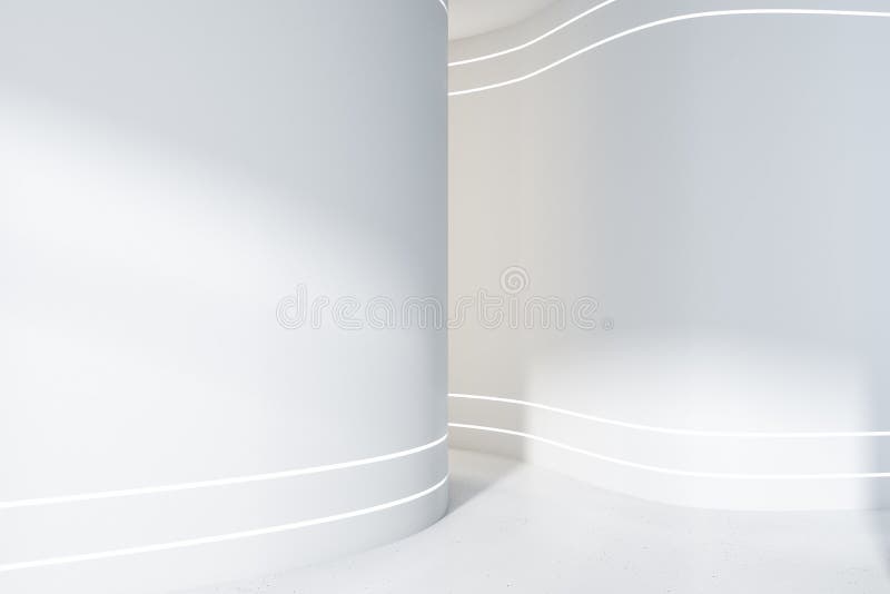 Clean White Concrete Classic Gallery Interior with Empty Walls and ...