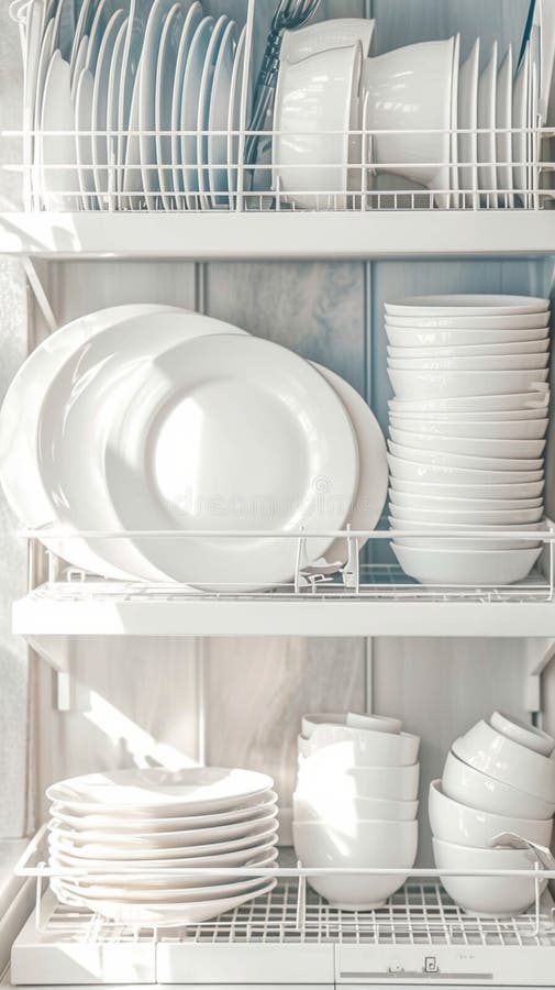 Clean White Dishes Neatly Arranged on a Practical Dish Rack Stock ...