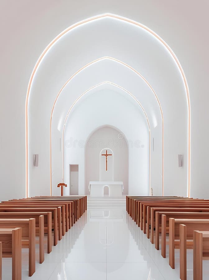 Clean White Empty Church Interior Stock Illustration - Illustration of ...