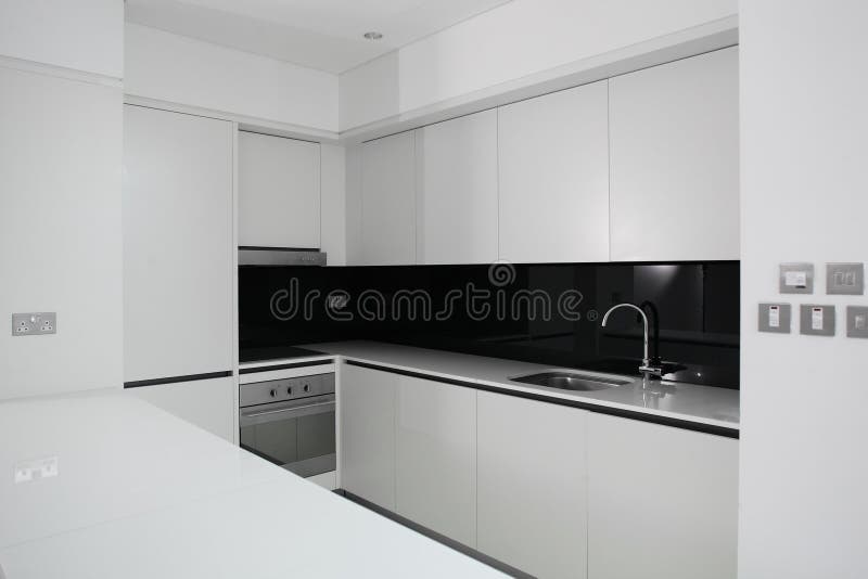 Clean White European Kitchen Stock Image - Image of interior ...