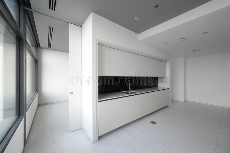 Clean White European Kitchen Stock Image - Image of interior ...