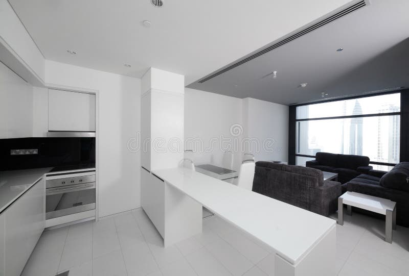 Clean White European Kitchen Stock Photo - Image of construction, city ...