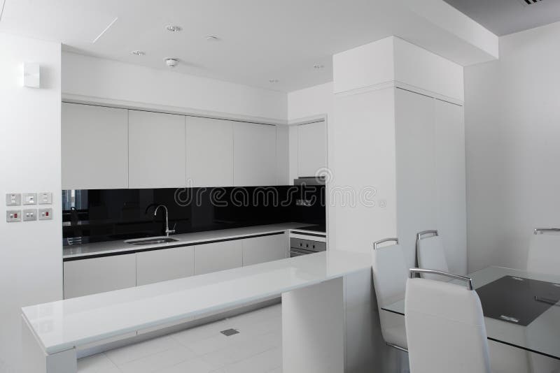 Clean White European Kitchen Stock Image - Image of interior ...