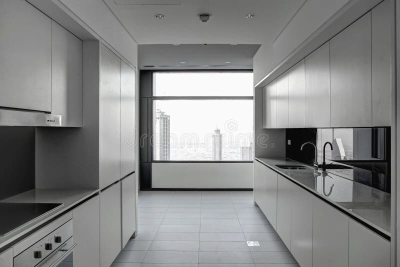 Clean White European Kitchen Stock Image - Image of interior ...