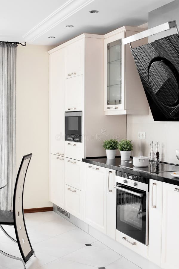 Clean White European Kitchen Stock Photo - Image of ceramic, cabinets ...