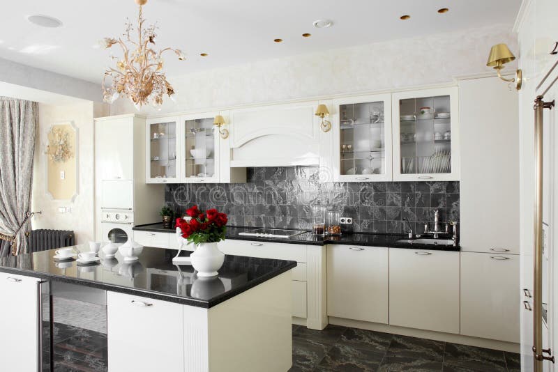 Clean White European Kitchen Stock Image - Image of interior ...