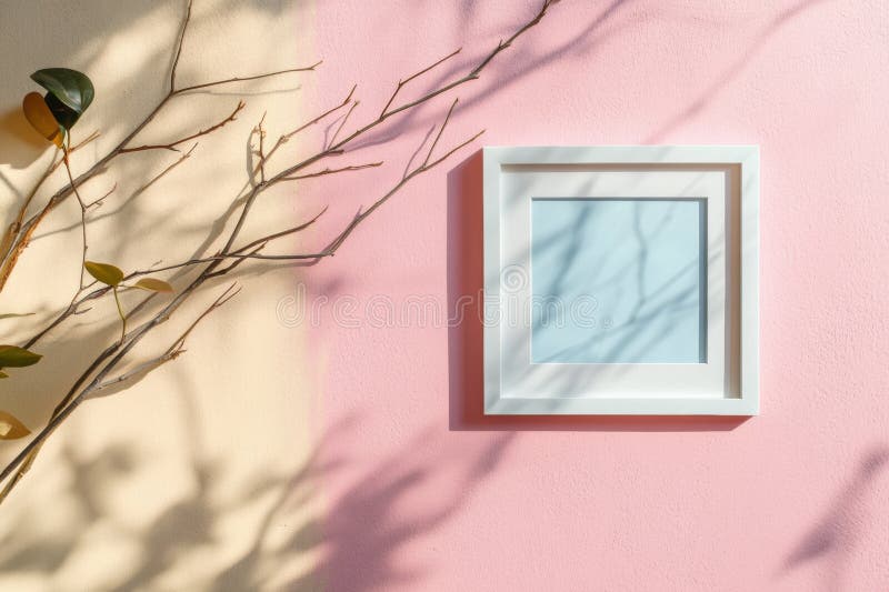 Clean White Frame Against Pastel Wall Displaying Plant Shadows and ...