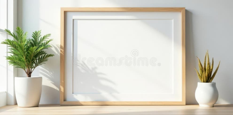 Clean White Frame with Light Wood Border, Back Panel Visible , Mockup ...