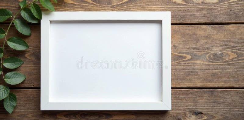 Clean White Frame Mockup on Rustic Wood Grain , Natural, Empty ...