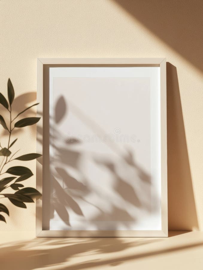 Clean White Frame on Pastel Wall Casting Plant Shadows with Ample Copy ...
