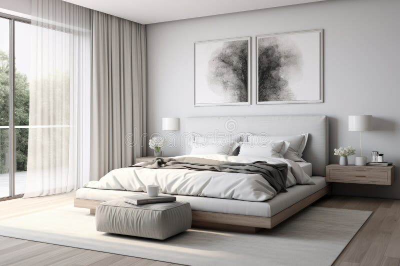 Clean White Minimal Modern Bedroom Interior Background Stock ...