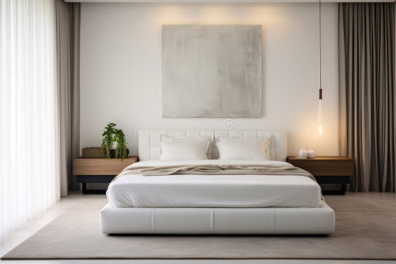 Clean White Minimal Modern Bedroom Interior Background Stock Photo ...