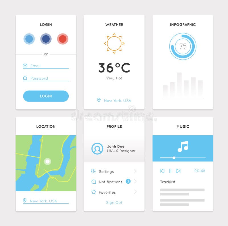 Flat Mobile Web UI Kit stock vector. Illustration of menu - 52107338 Flat Mobile Web UI Kit stock vector. Illustration of menu - 52107338