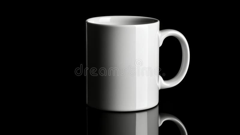 Gleaming White Ceramic Mug Casting Reflection on Polished Dark ...