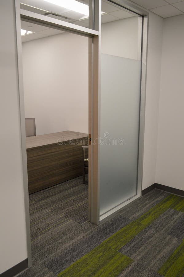 Clean White Office Hallway with Industrial Doors on the Walls Stock ...