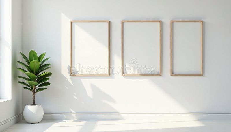 Clean White Office, Three Empty Frames on Wall, Gallery, Shadow ...