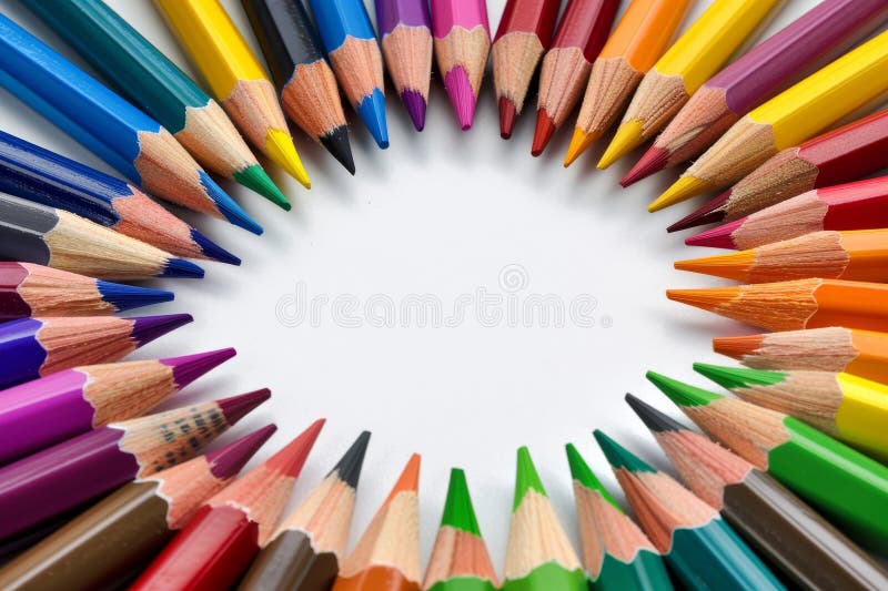 Clean White Paper and Assorted Colored Pencils on Wooden Background ...