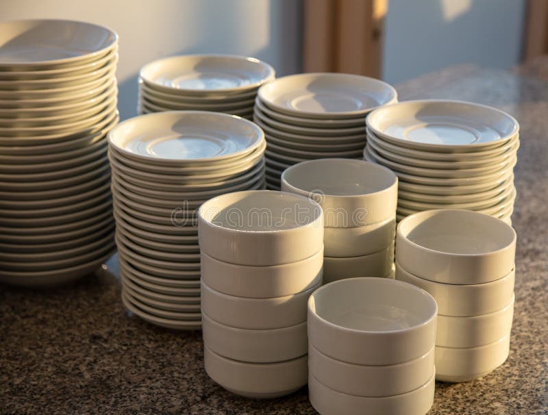 Clean White Plates in the Kitchen Stock Image - Image of canteen ...