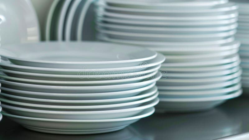 Clean White Plates Stacked on a Modern Kitchen Counter. Generative Ai ...