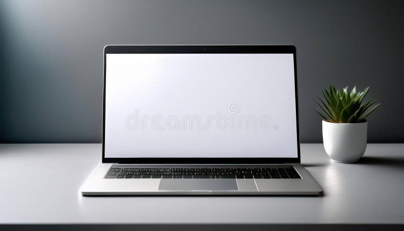 Clean White Presentation Slide on a Sleek Laptop Screen in a Modern ...
