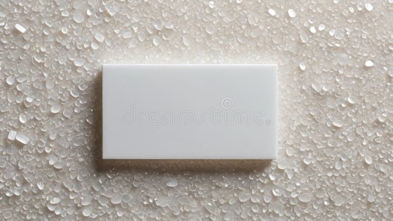 Clean White Rectangle on a Textured Surface with Droplets, Fresh and ...