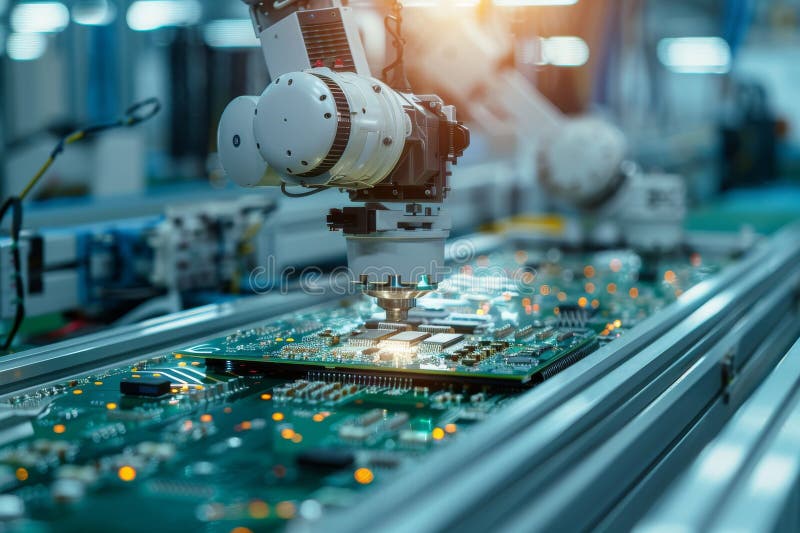 Robotic Arm Assembling Circuit Boards in a Technology Manufacturing ...