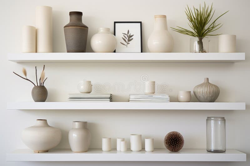 Clean White Shelves with Minimalistic Decor Items Stock Photo - Image ...