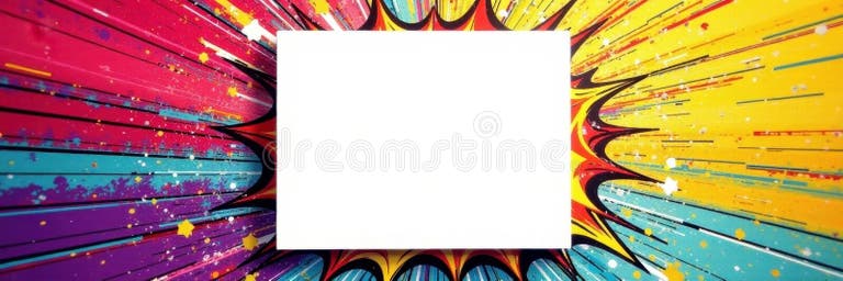 Clean White Square Frame on Vibrant Comic Book Backdrop, Splat, Art ...