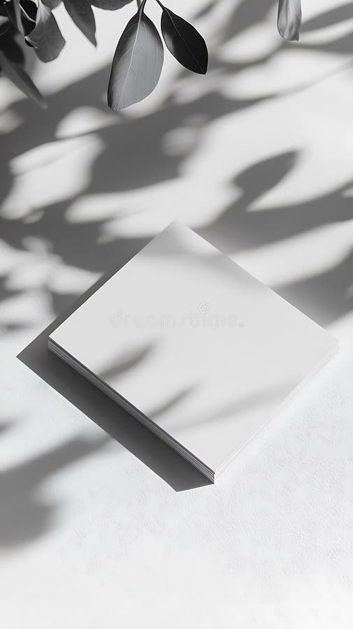 Clean White Stationery Stack on White Textured Surface with Plant ...