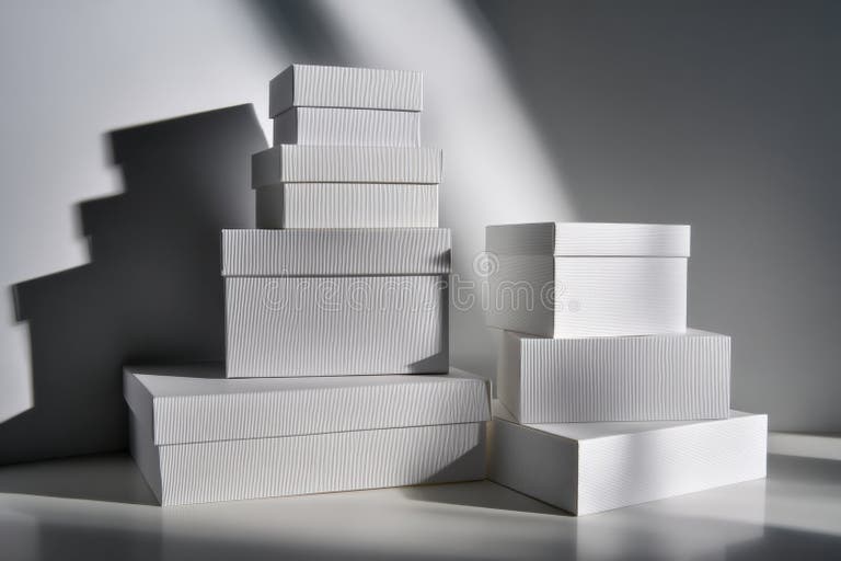 Clean White Studio Setting Showcasing Stacked Packaging Boxes Creating ...