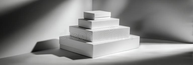 Clean White Studio Setup Featuring a Stacked Arrangement of Packaging ...