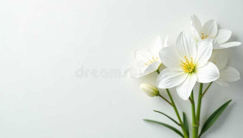 Clean White Studio, Subtle White Flower Accents , Minimalist, Bright ...