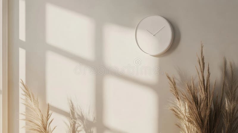 Clean White Wall Clock Mounted on a Neutral Wall Creating a Serene and ...