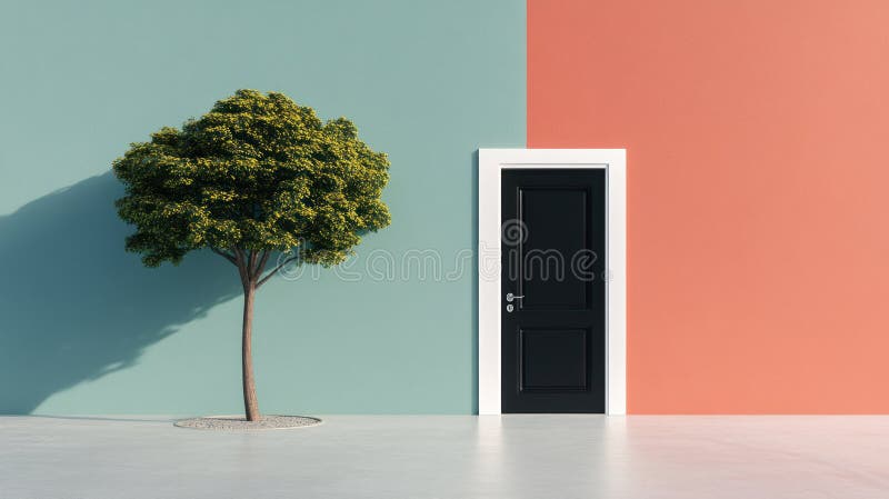A Clean White Wall with Two Distinct Doors. Stock Illustration ...