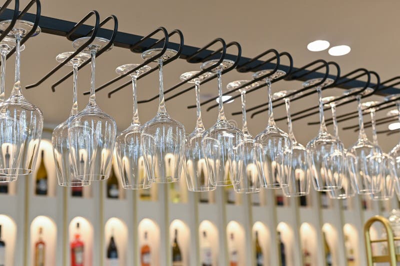 Clean Wine Glasses in the Bar Stock Image - Image of hold, horizontal ...