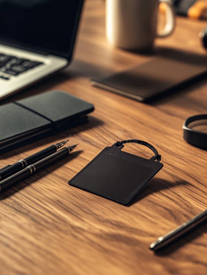 Clean Work Badge on a Wooden Desk with Office Accessories Creating a ...