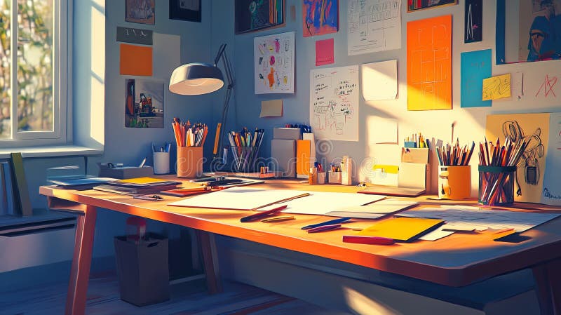 A Clean Workshop Setup with Design Mockups, Pens, and a Vibrant Palette ...