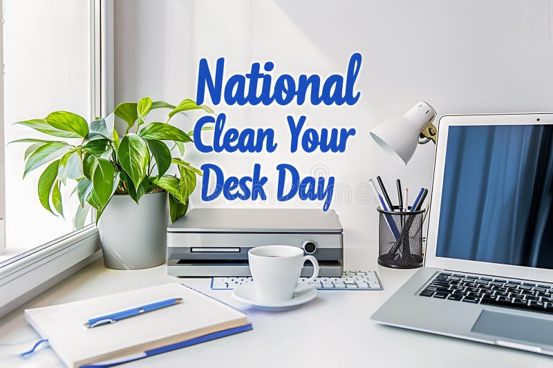 Clean Workspace with Blue Text National Clean Your Desk Day Stock Image ...