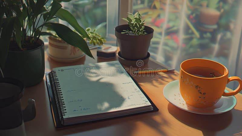 Clean Workspace Setup Open Planner Cup Tea Stock Photos - Free ...