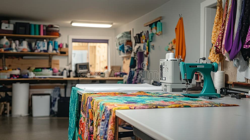 A Clean Workspace with a Sewing Machine and Fabric Ready for Mask ...