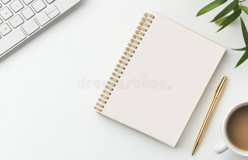 Workspace Setup Featuring a Notepad, Coffee Cup, and Keyboard for ...