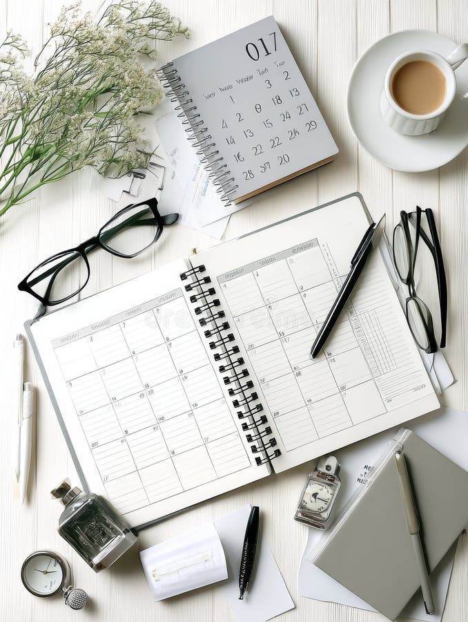 Organized Workspace Featuring a Minimalist Calendar and Planner for ...