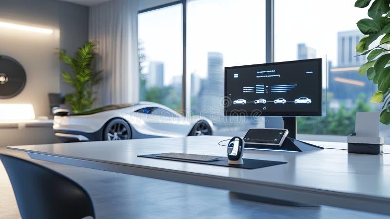 A Clean Workspace Showcasing EV Car-sharing Logistics and Sleek ...