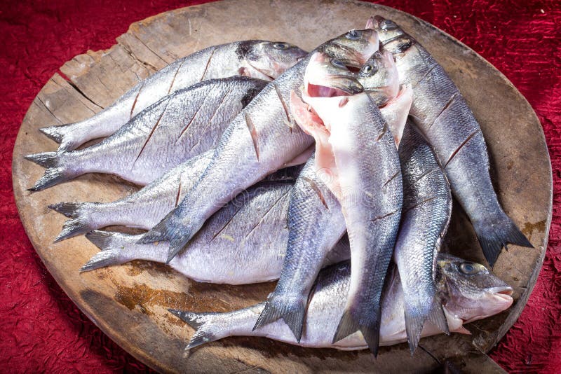 Cleaned Fresh Fish on Wooden Cutting Plate Ready for Cooking Stock ...