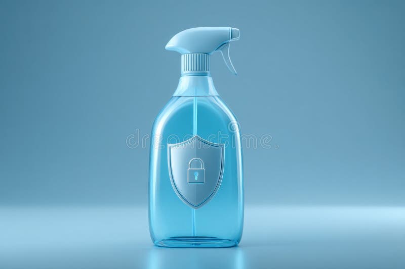 Animated Cleaner Bottle with Shield and Lock Symbol, Featuring a Soft ...
