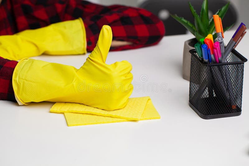 Cleaner Cleaning Desk with Rag in Office Stock Image - Image of ...