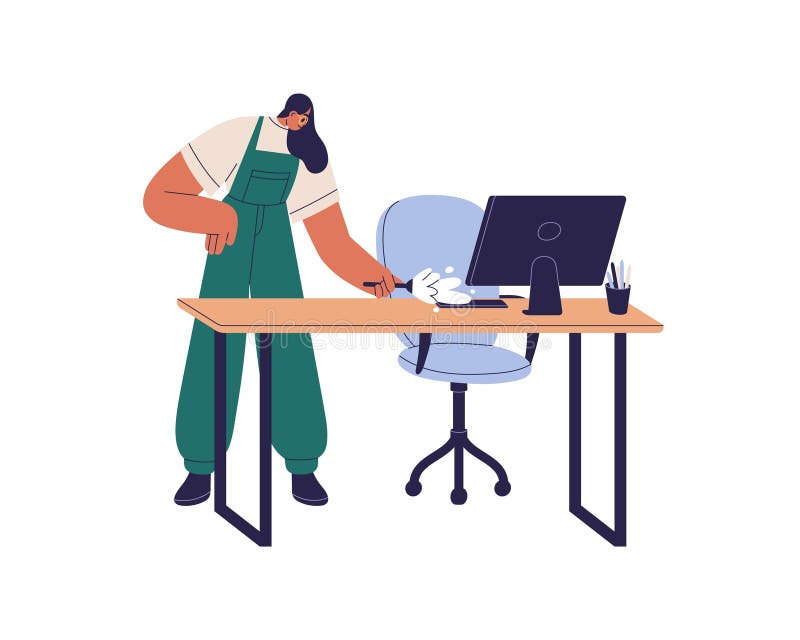 Cleaner from Cleaning Service, Cleans Work Table, Computer Desk from ...