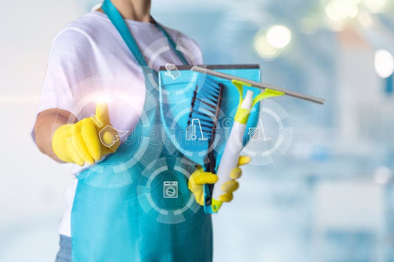 The Cleaner Clicks on the Cleaning Icon on the Virtual Screen Stock ...